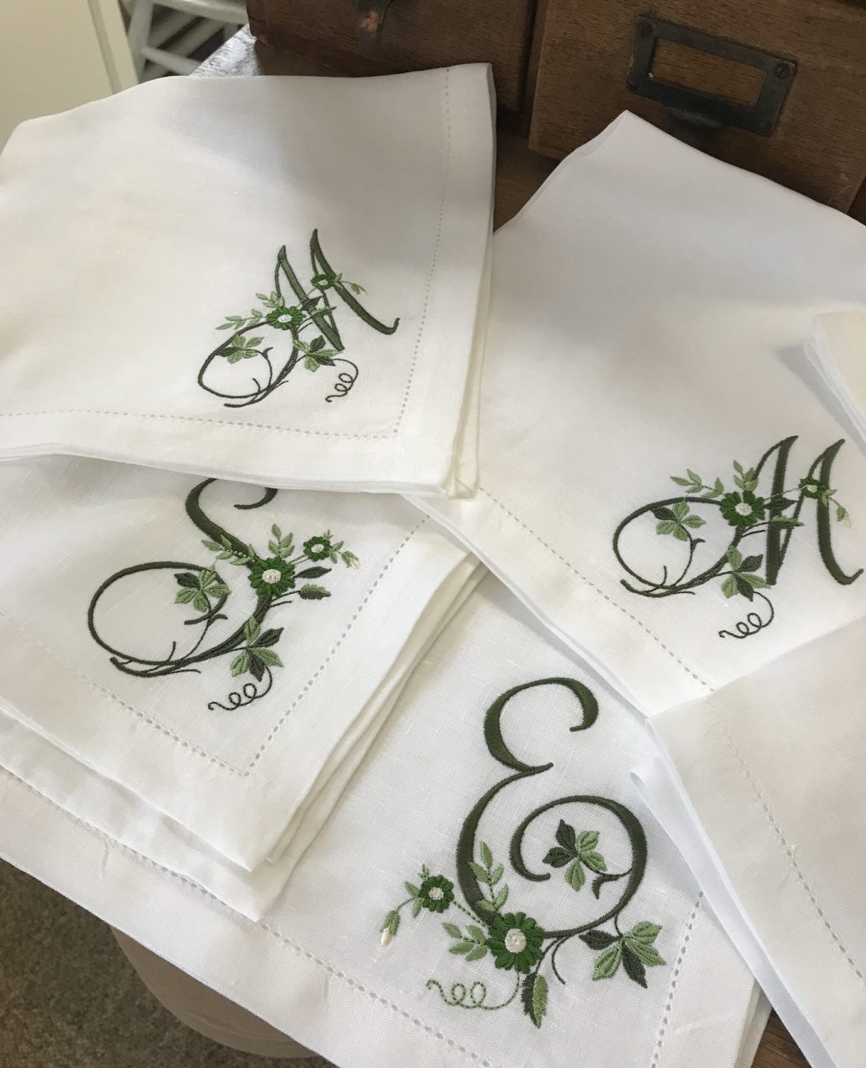 Foliage Monogram Napkins | The Embroidered Napkin Company
