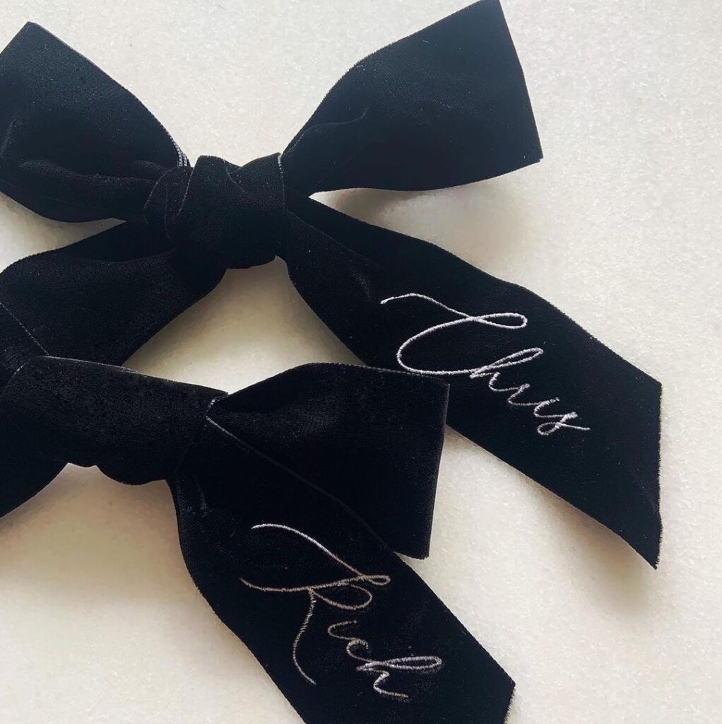 Personalised Velvet Ribbon Bow | The Embroidered Napkin Co