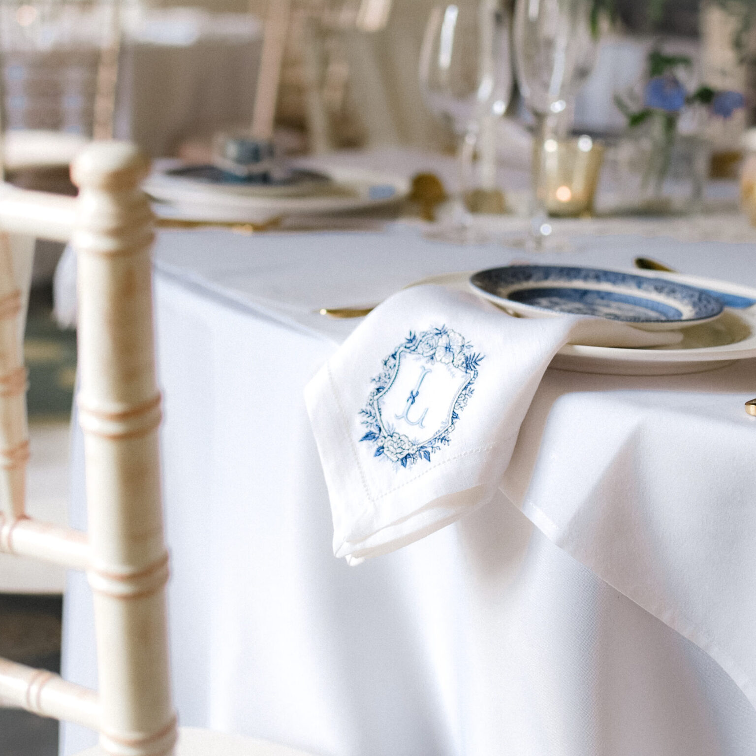 Blue and White Monogram Napkins | The Embroidered Napkin Co