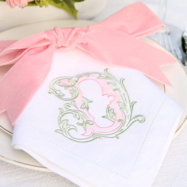 Two Colour Monogram Napkin | The Embroidered Napkin Company