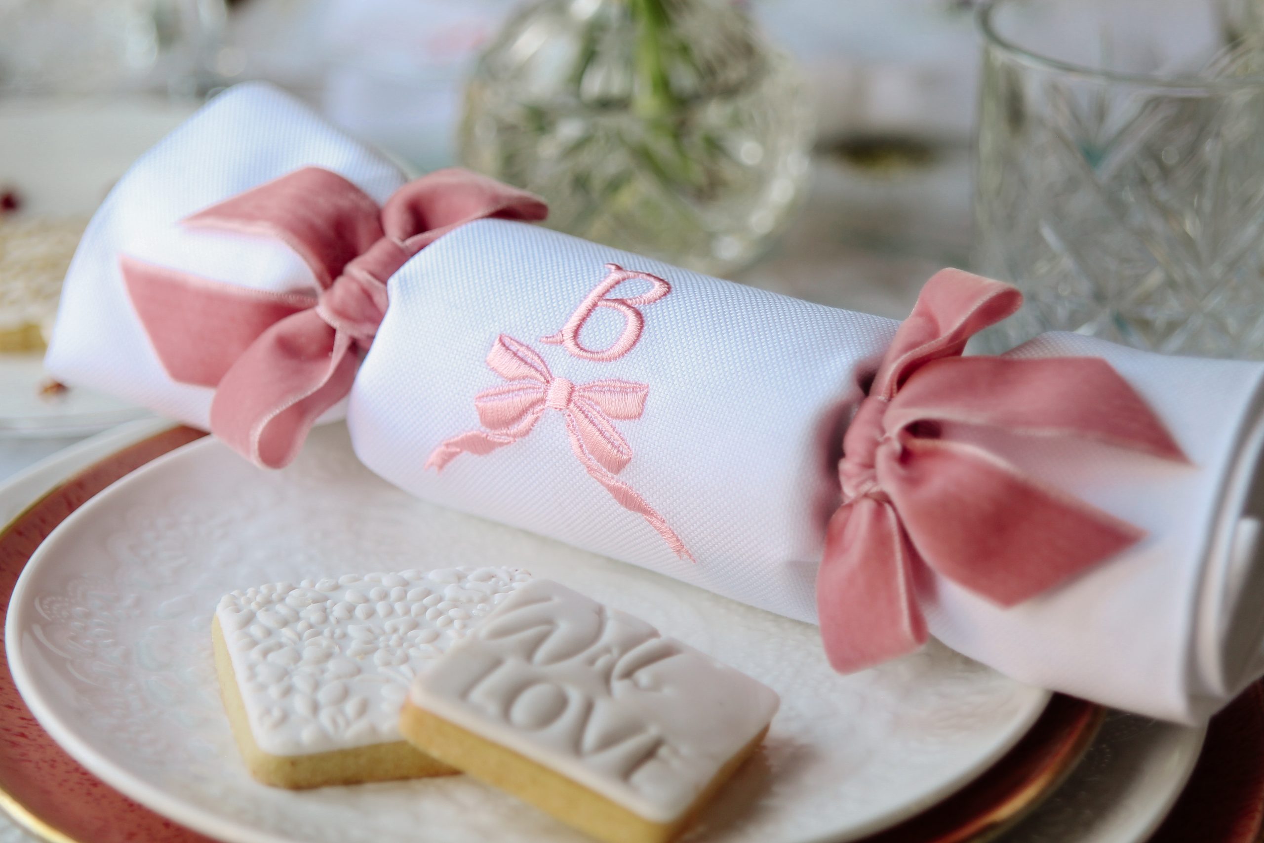 Bow Monogram Crackers | The Embroidered Napkin Company