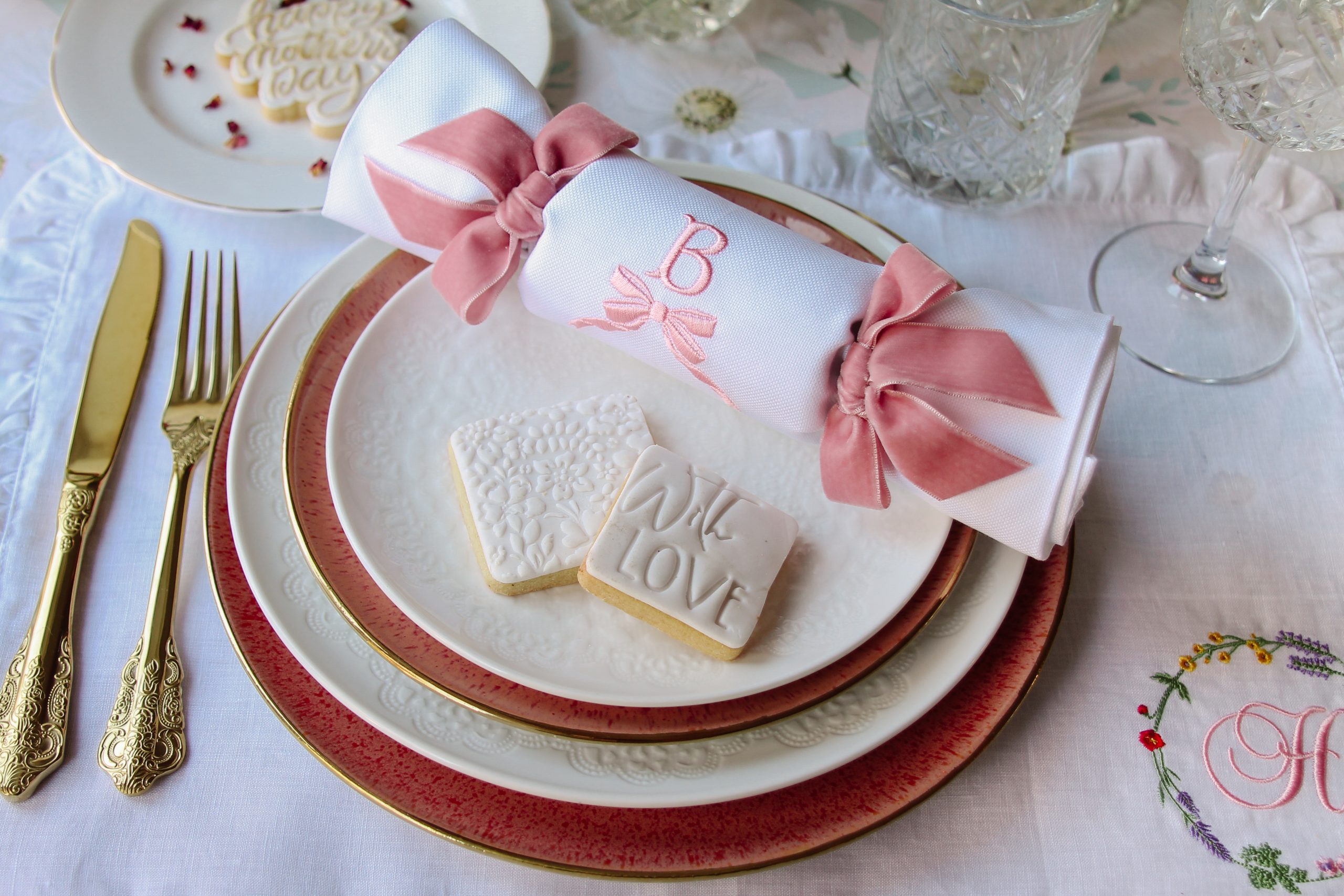 Bow Monogram Crackers | The Embroidered Napkin Company