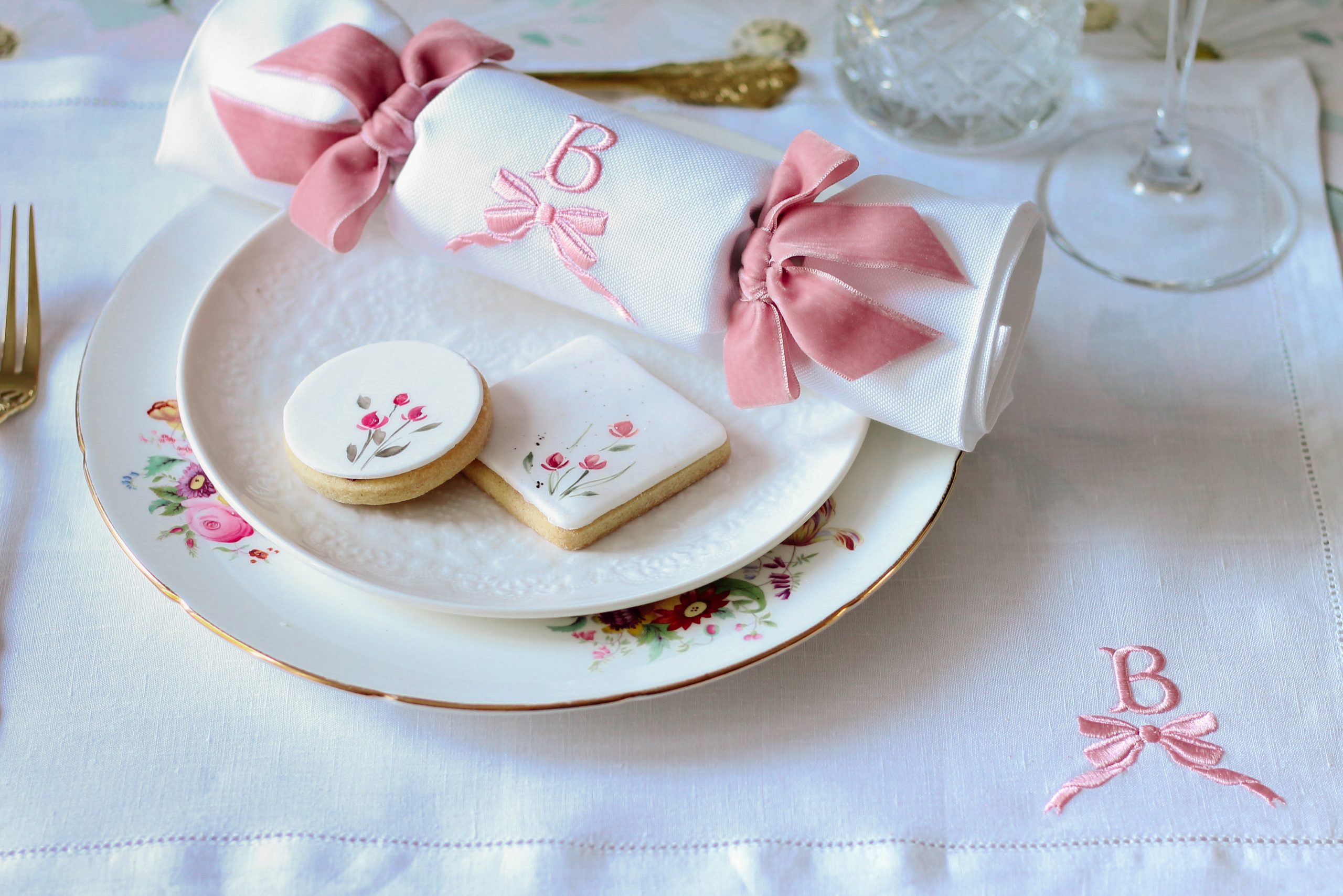 Bow Monogram Crackers | The Embroidered Napkin Company