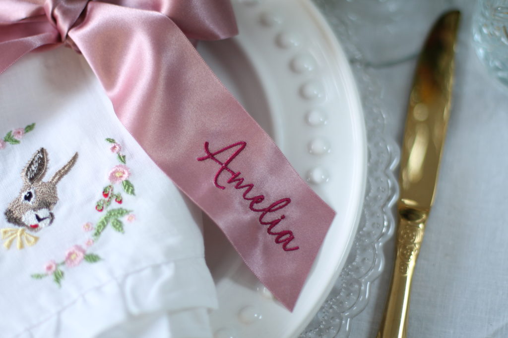 embroidered satin ribbon bow | The Embroidered Napkin Co