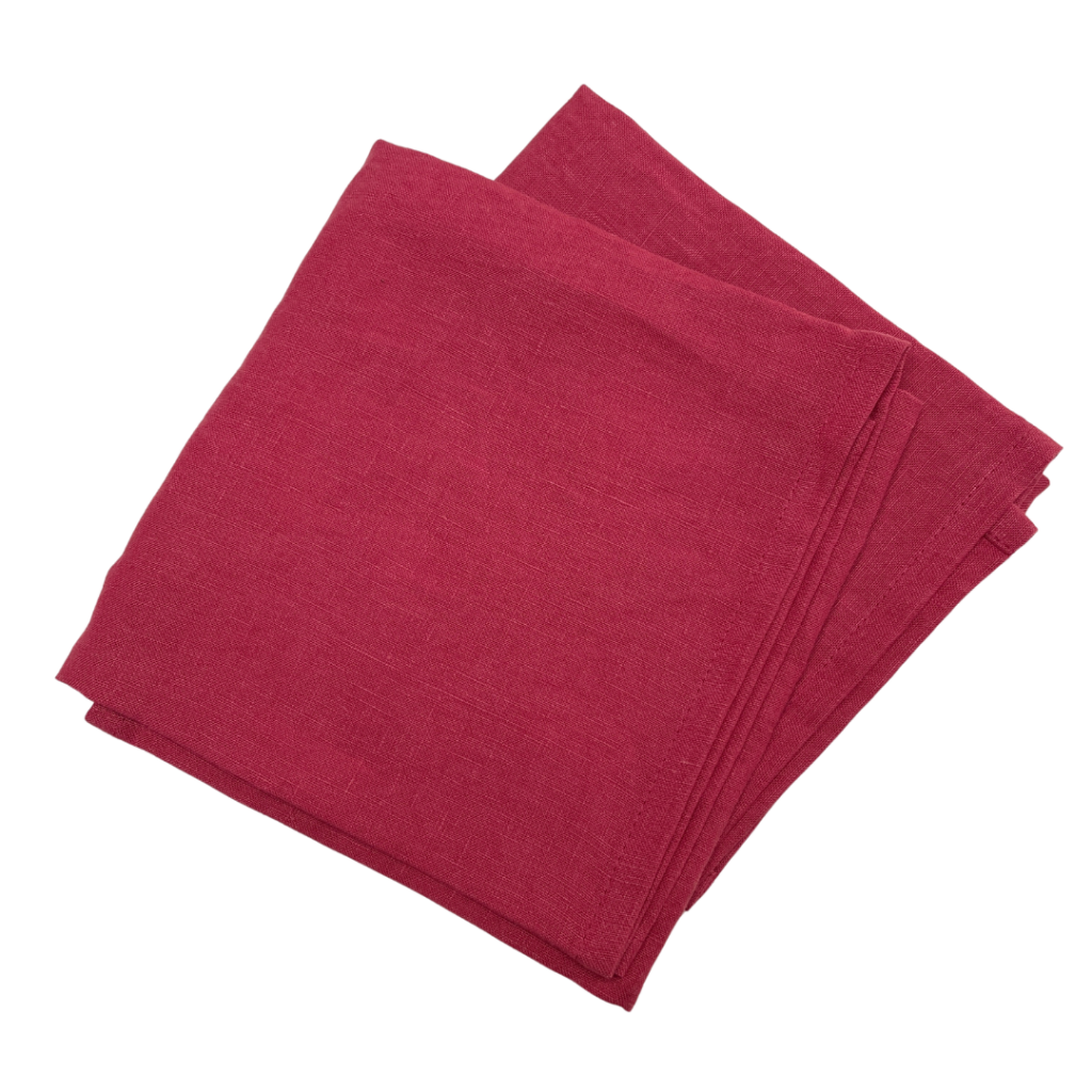 WASHED LINEN - Raspberry pink napkin | Embroidered Napkin Co