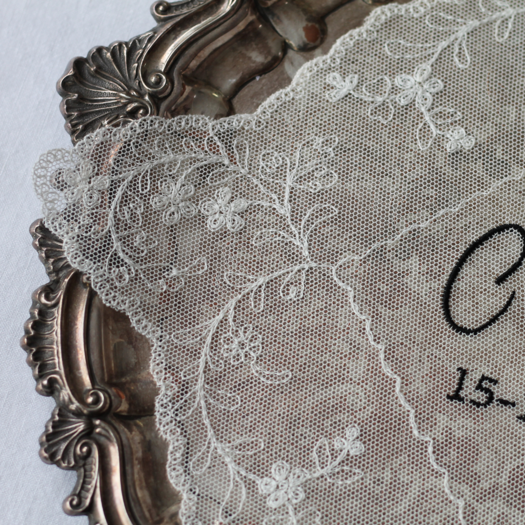 Personalised Nottingham Lace Doily | The Embroidered Napkin Co