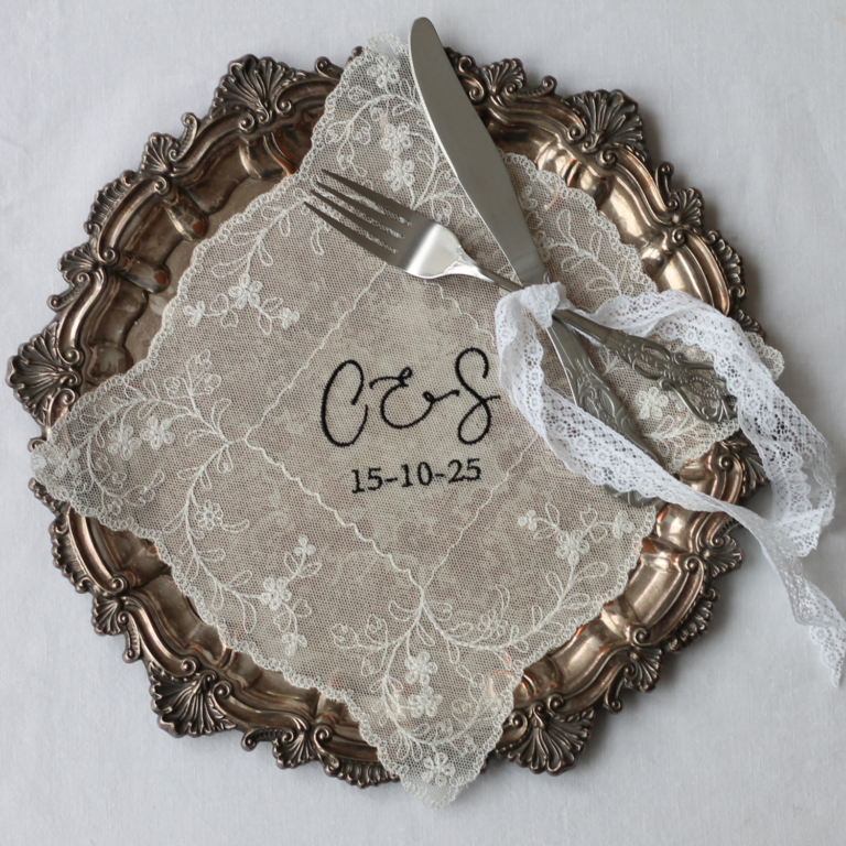 Personalised Nottingham Lace Doily | The Embroidered Napkin Co